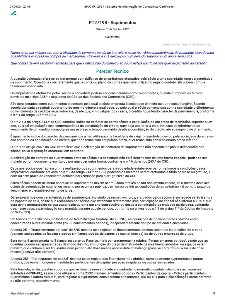 Contabilização de Suprimentos em SNC | PDF | Empréstimos | Contabilidade