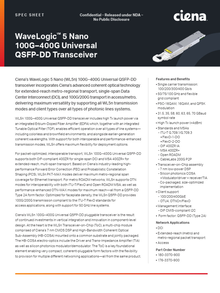 WL5n 100G - 400G Universal QSFP-DD Transceiver Spec Sheet (NDA) | PDF | Telecommunications ...