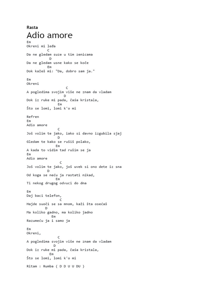 Adio Amore - Rasta | PDF