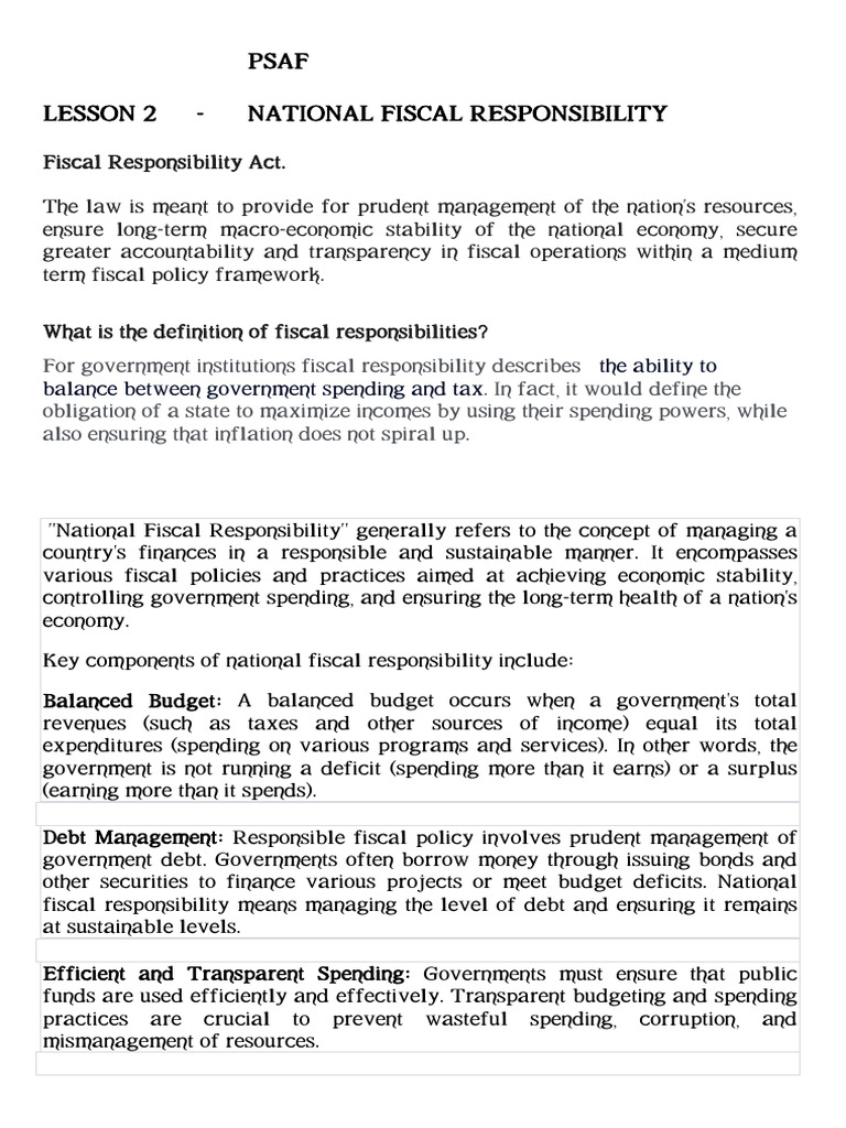 National Fiscal Responsibilities - PSAF | PDF | Taxes | Government Spending