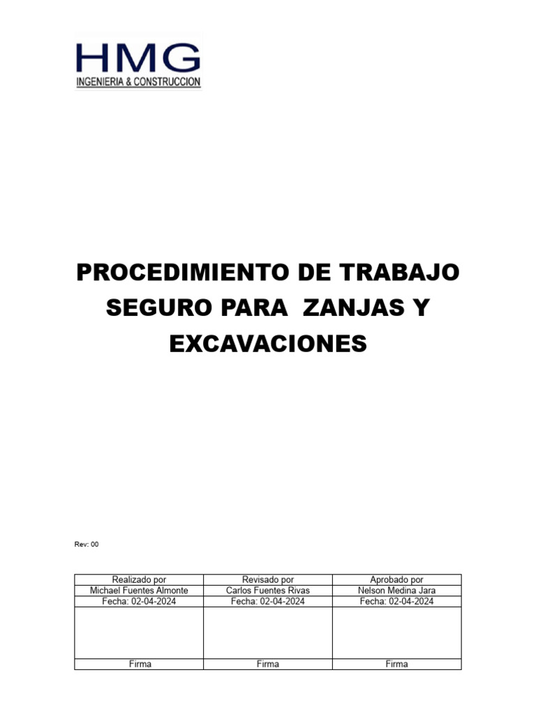 Procedimiento para Zanjas y Excavaciones | PDF | Hogar, jardinería y ...