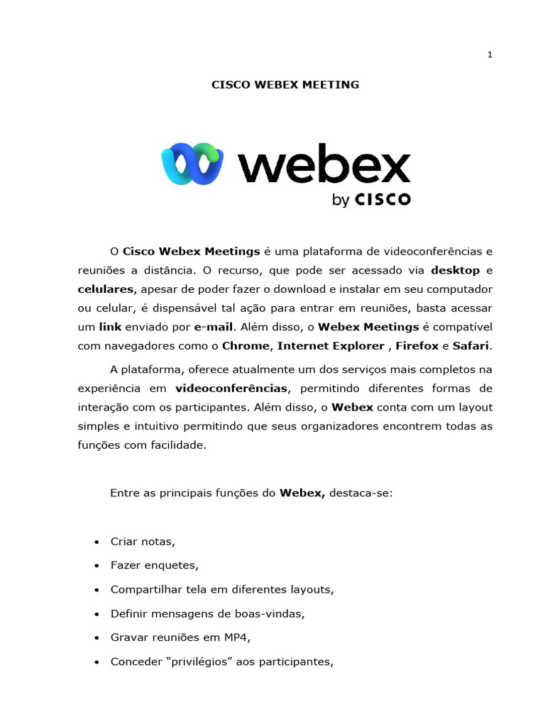 Cisco Webex: Solução Completa de Videoconferência | PDF | Janela ...