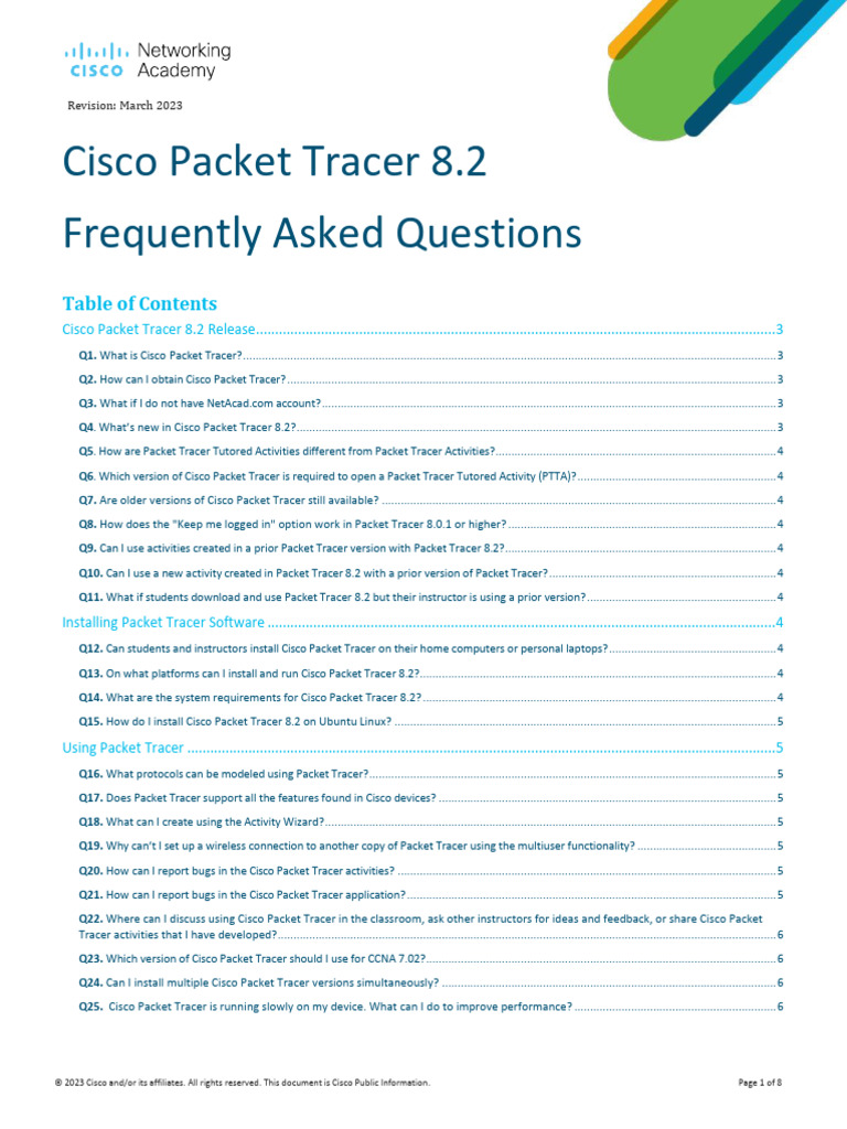 Cisco Packet Tracer 8.2 FAQ Guide | PDF | Computer Network | Internet ...