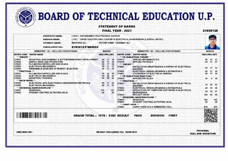 Degree - Diploma Marksheet | PDF
