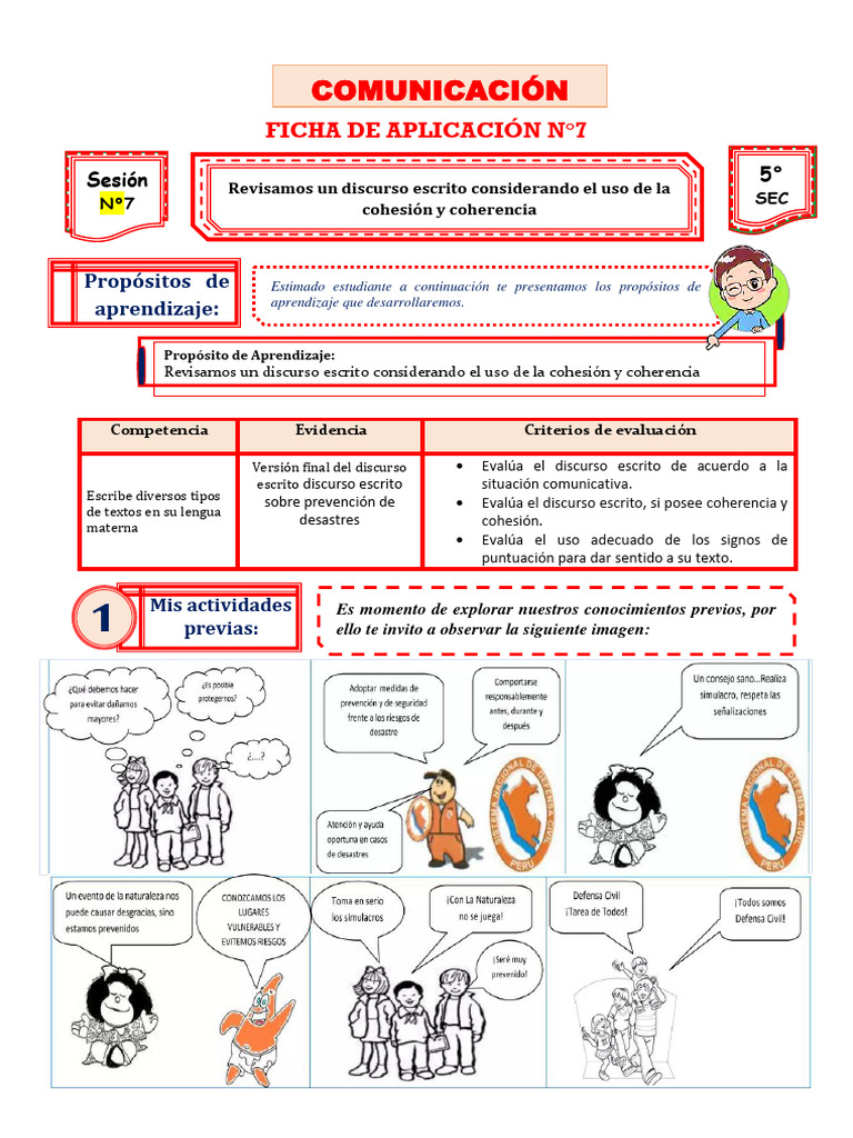 5° Ficha de Aplicación-Sesión7-Sem.3-Exp.3-Comu | PDF | Hablar en público | Cognición