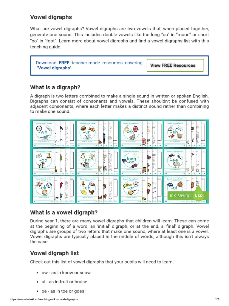 Vowel Digraphs List_ Twinkl Vowel Digraph List Twinkl Guide | PDF ...