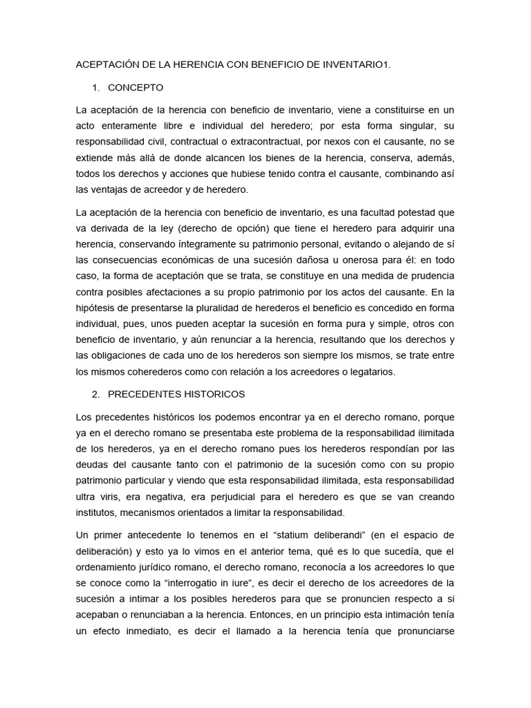 Aceptación de La Herencia Con Beneficio de Inventario1 | PDF | Herencia | Bienes (Ley)