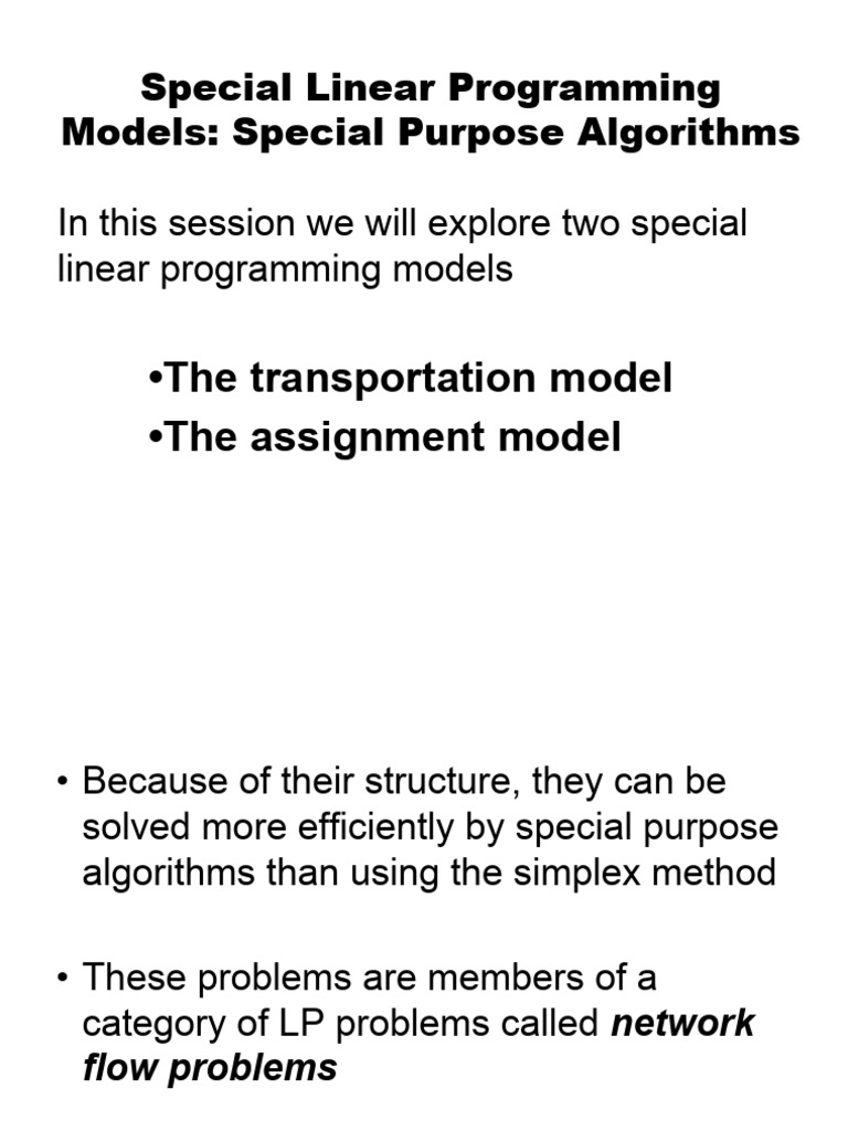 L9 Special Programming Models Transportation Model | PDF | Linear ...
