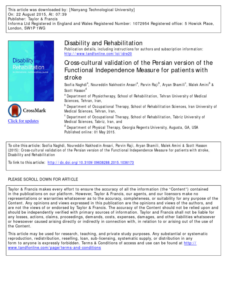Persian FIM Validation for Stroke | PDF | Cronbach's Alpha ...