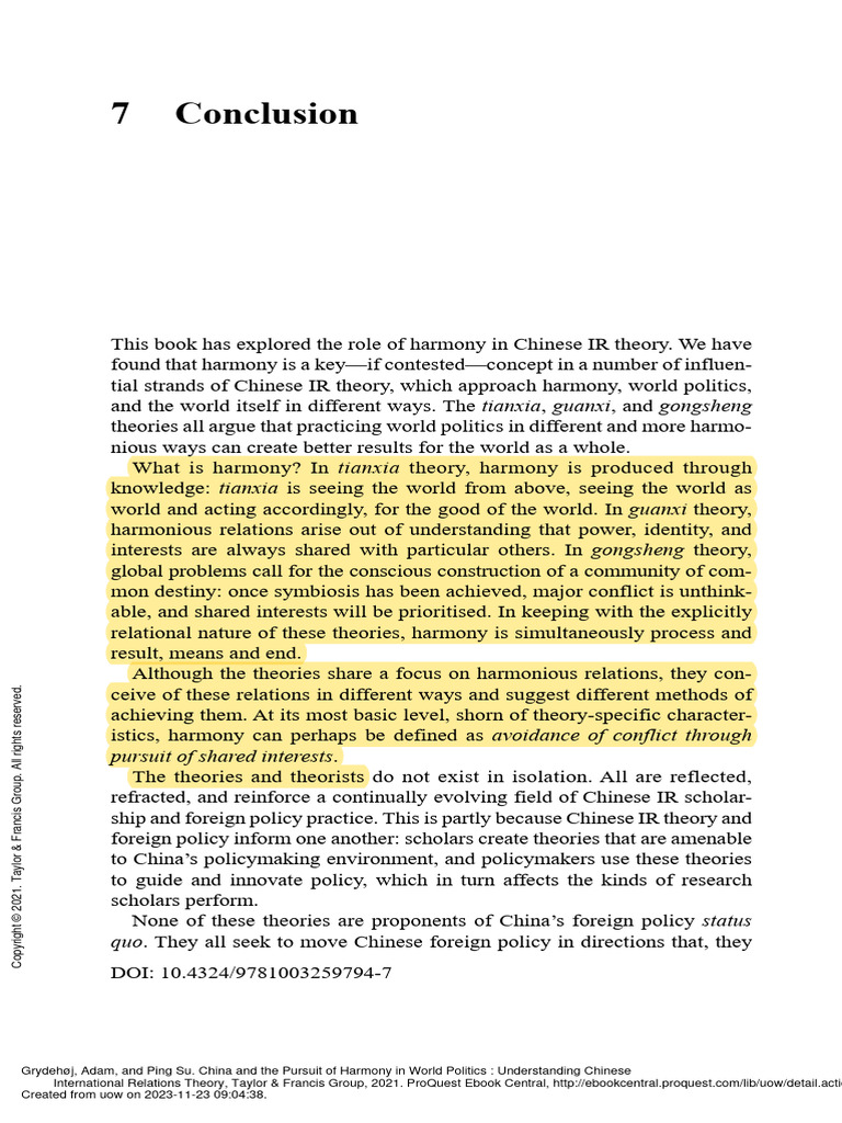 China and The Pursuit of Harmony in World Politics... - (7 Conclusion ...