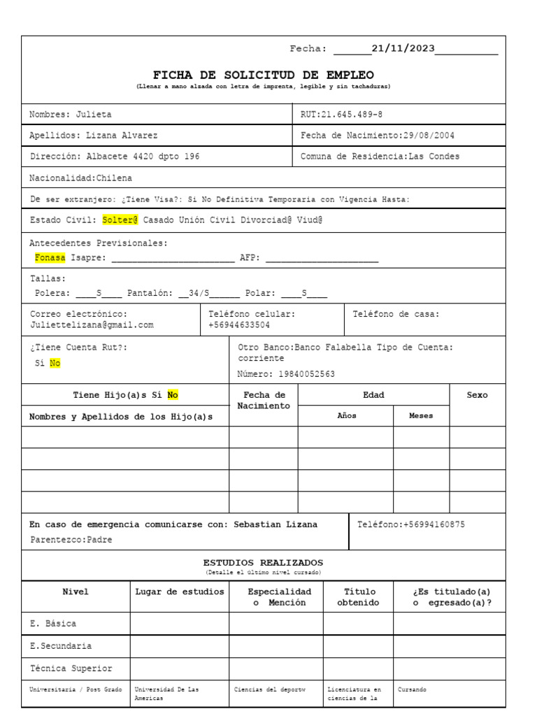 Ficha de Empleo - Doite | PDF