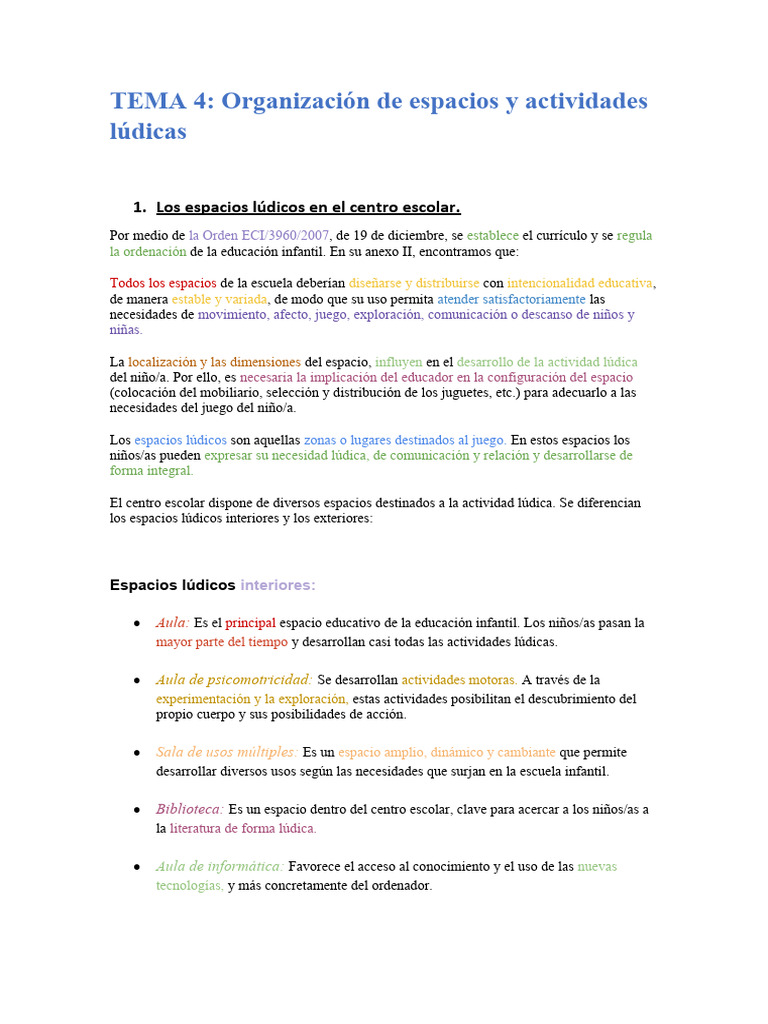 TEMA 4 Ed Infantil | PDF | Aprendizaje | Salón de clases