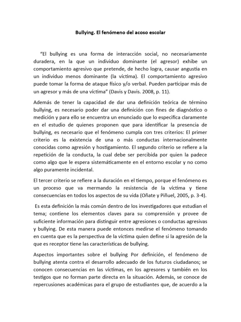 Bullying: Causas y Consecuencias Escolares | PDF | Agresión ...