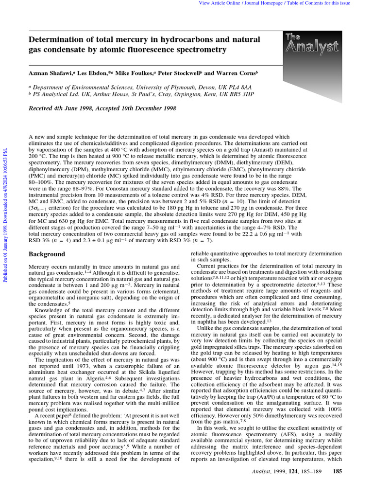 Determination of Total Mercury in Hydrocarbons and Natural Gas ...