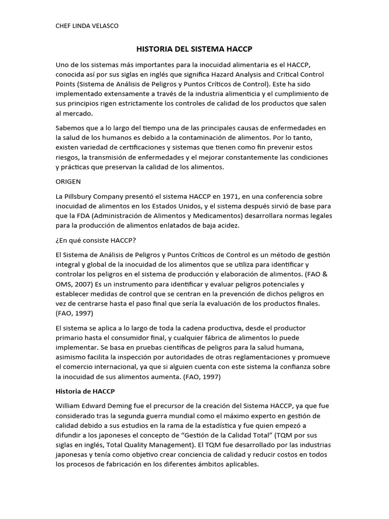 Sistema Haccp | PDF | Análisis de Riesgo y Puntos Críticos de Control | Seguridad alimenticia