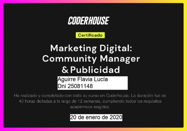 Certificado de Comunity Manager Coder House | PDF