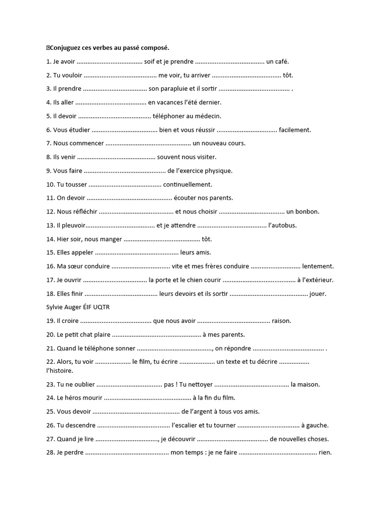 Conjugaison des verbes au passé composé | PDF | Échecs | Théorie (échecs)