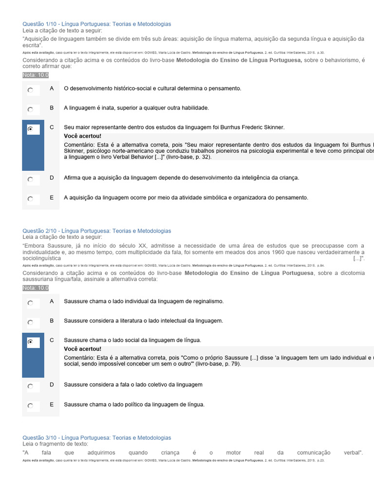 Apol 1 e 2 Lingua Portuguesa Teorias e Metodologias | PDF | Linguística | Palavra