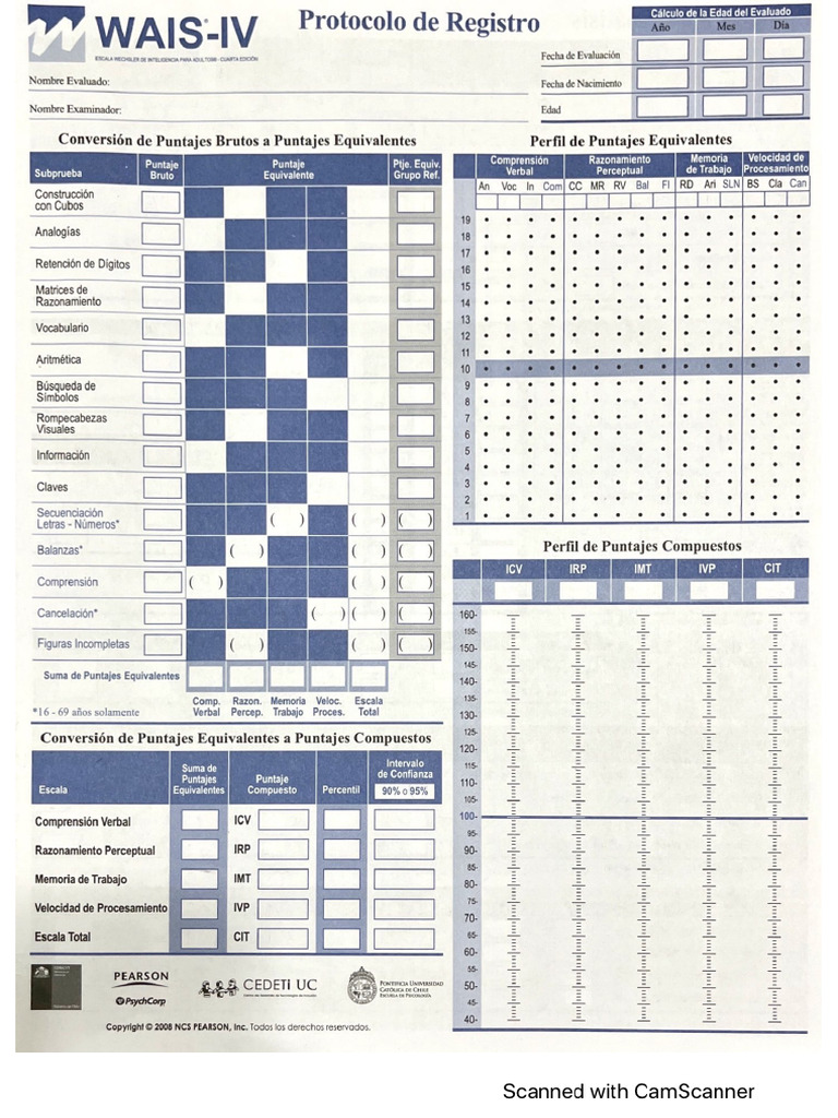 Protocolo de Registro WAIS IV | PDF