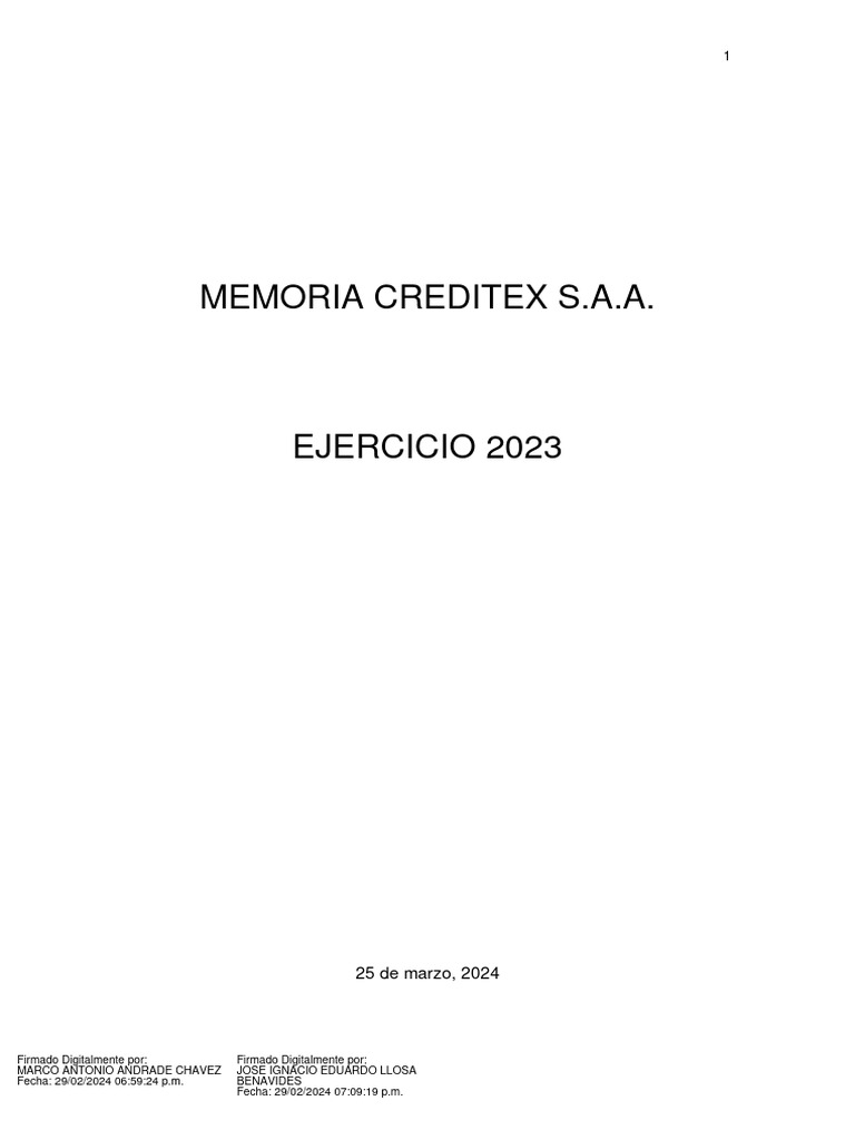 Creditex S A A-Memoria 2023 | PDF | Textiles | Compartir (Finanzas)