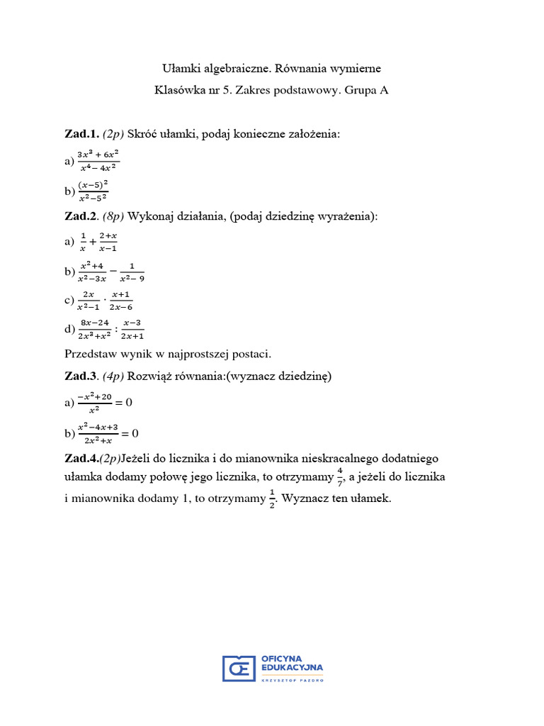 2021 5 Klasowka kl3 Rozdzial 1 ZP Ab Wer Technikum | PDF