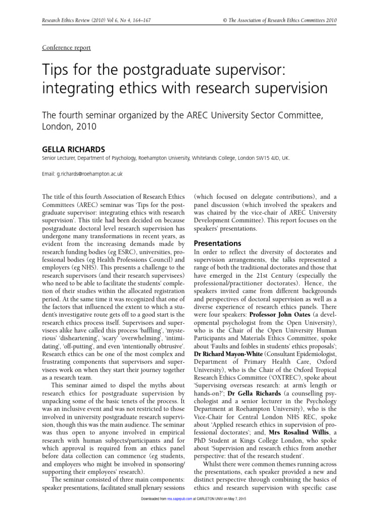 Tips For The Postgraduate Supervisor | PDF | Psychotherapy | Methodology