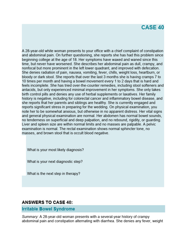 Ibs Case Pdf Irritable Bowel Syndrome Constipation