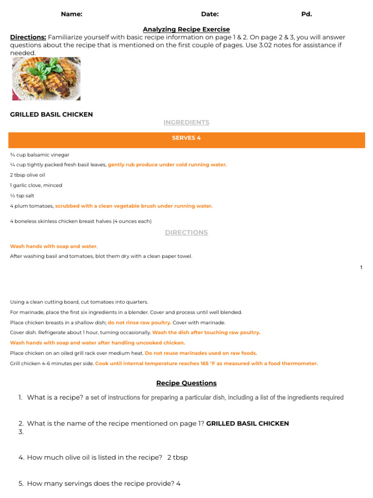 Copy of Copy of Recipe Exercise | PDF | Recipe | Garlic