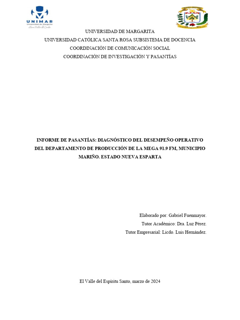 Informe de Pasantias - Gabriel Fuenmayor | PDF | Radiodifusión ...