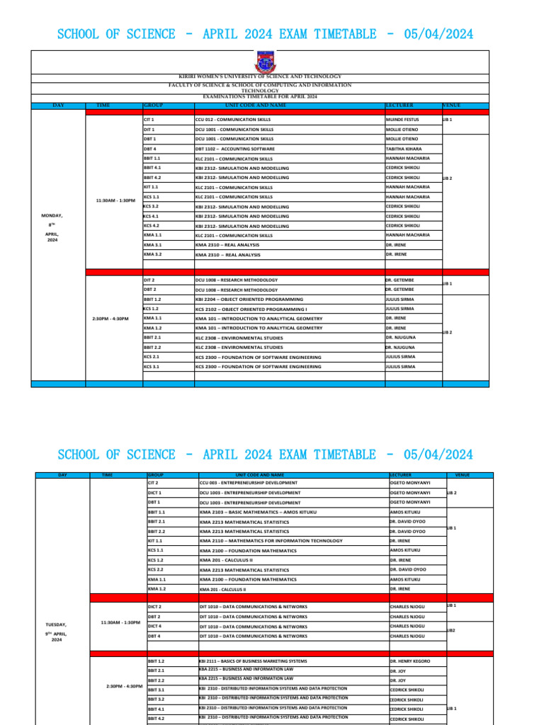 Final Copy - April 2024 Exam Timetable for Kcs_kit_kbt_kma_dbt_dit_cit-4 | PDF | Computing ...