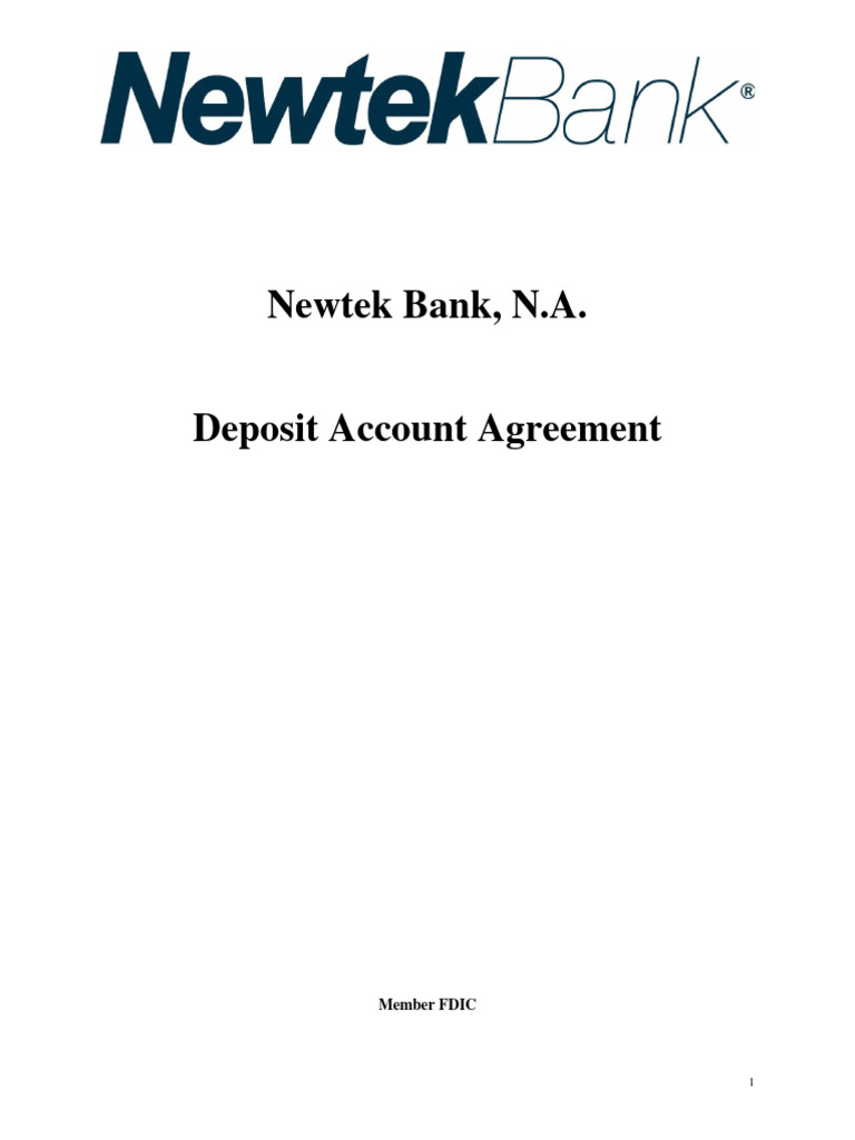 Newtek Bank, N.A.: Member FDIC | PDF | Overdraft | Cheque