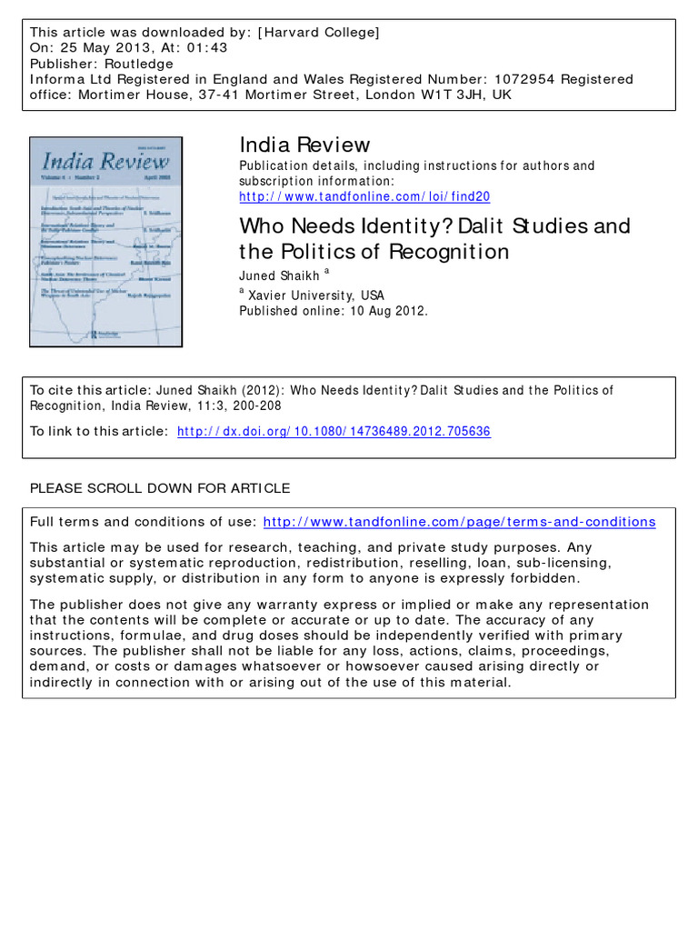 Juned Shaikh, Who Needs Identity - Dalit Studies and The Politics of ...