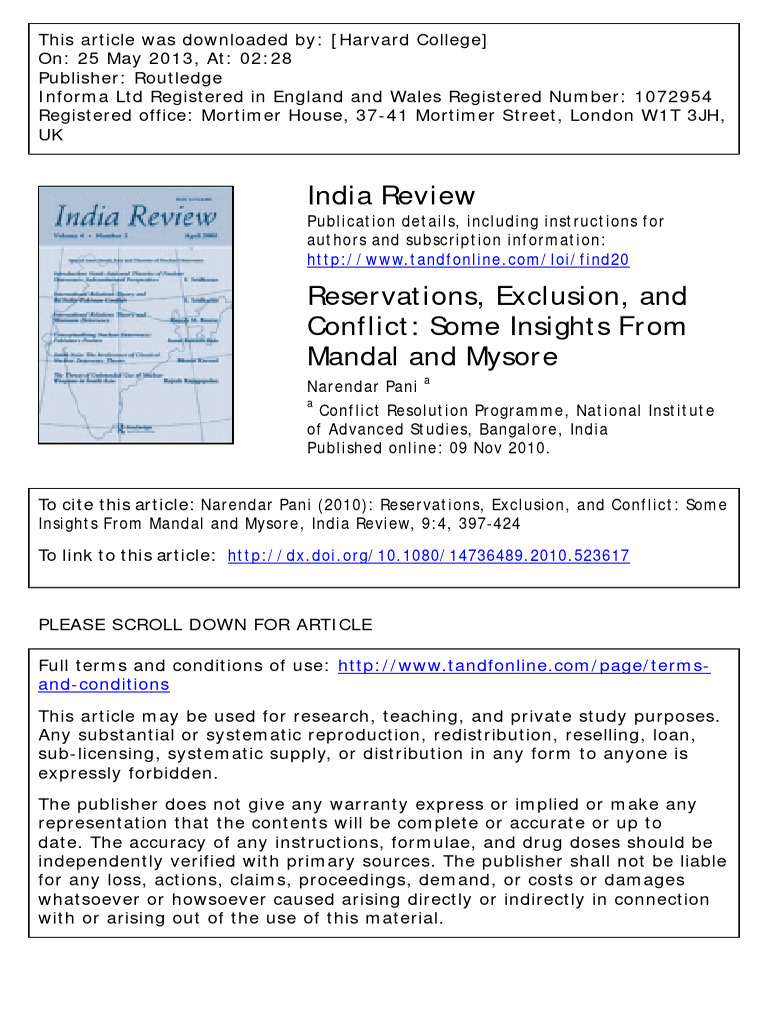 Narenar Pani, Reservations, Exclusion, and Conflict--Some Insights From ...