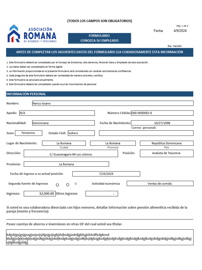 Formulario Conozca Su Empleado | Descargar gratis PDF | Parentesco