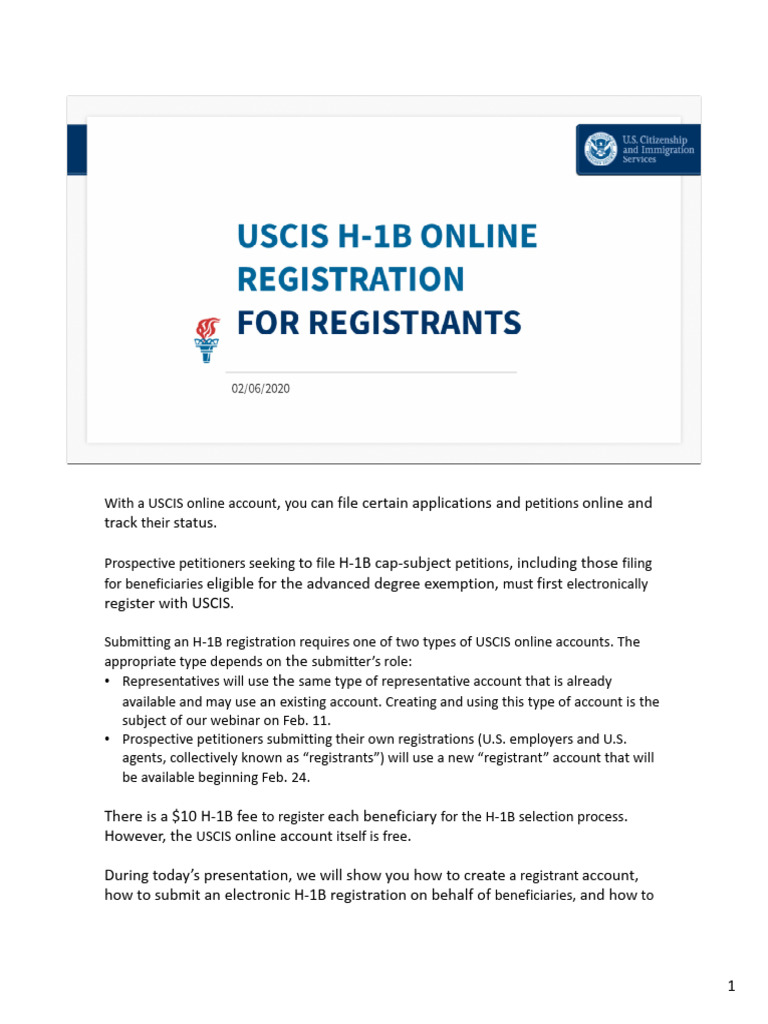 Overview of the H-1B Electronic Registration Process - A Webinar for ...