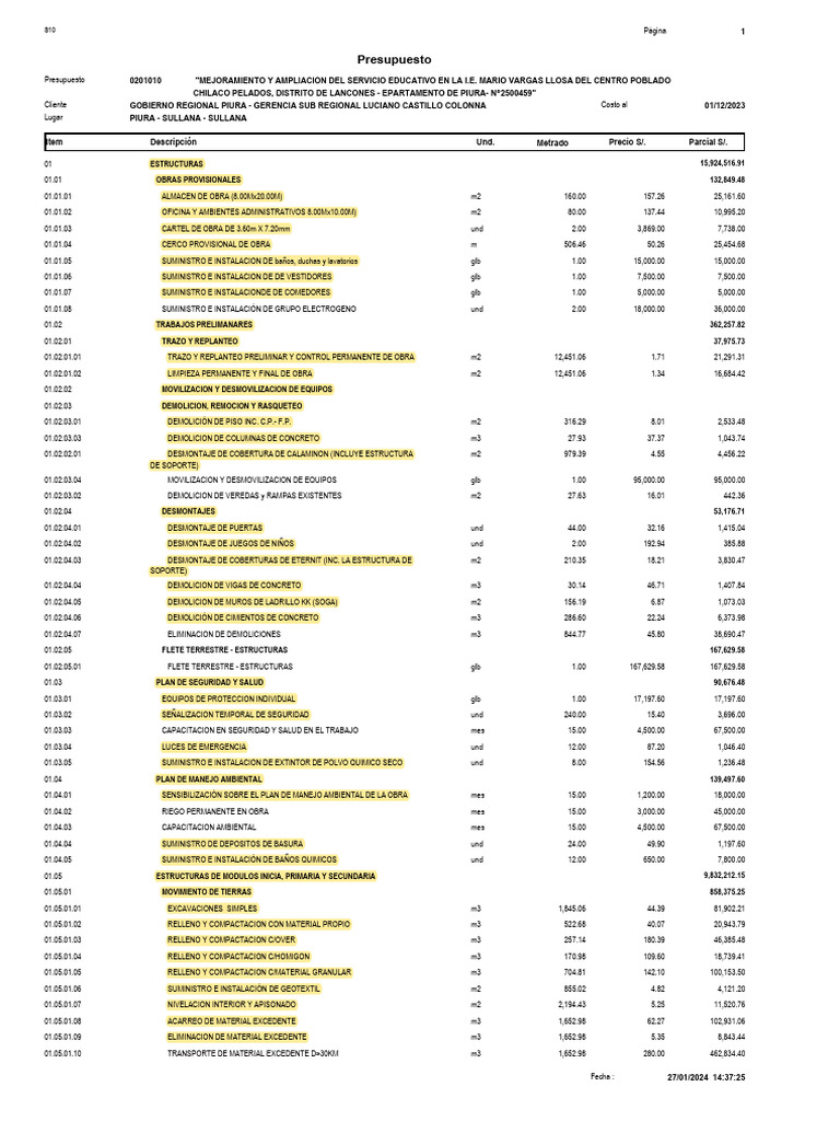 Ppto Resumen Okkkk | PDF | Hormigón | Fundación (Ingeniería)