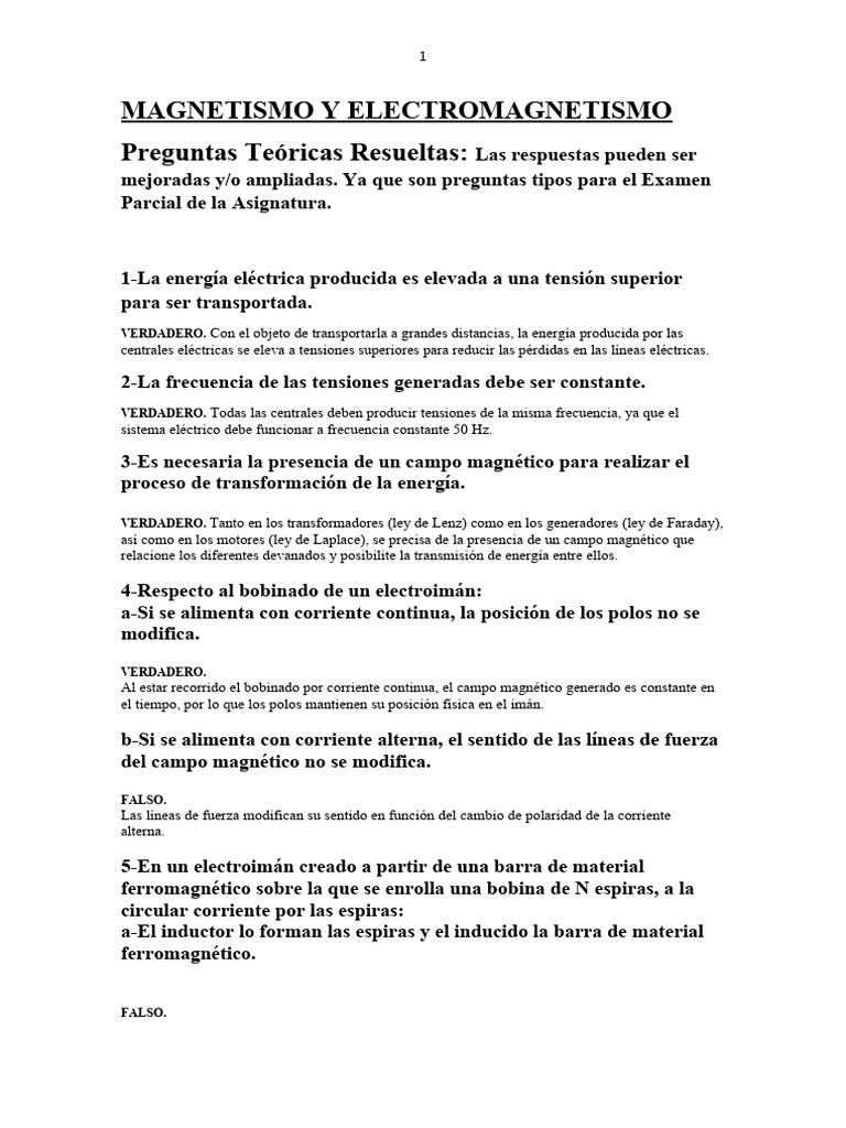 Preguntas Teóricas Resueltas Magnetismo | PDF | Inductor | Campo magnético