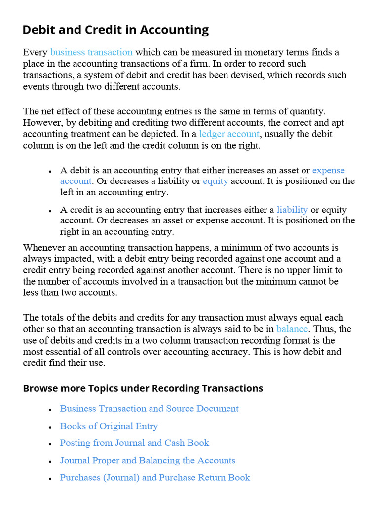 1 Debit and Credit in Accounting | PDF | Debits And Credits | Financial ...