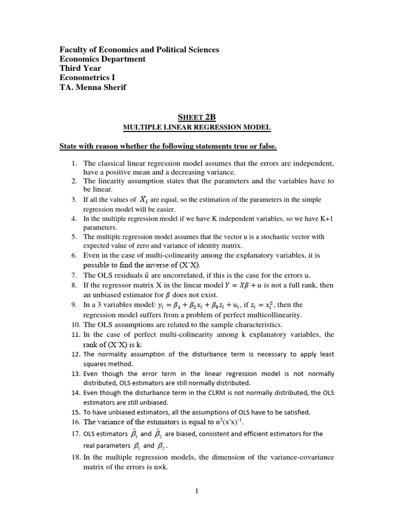 Econometrics Sheet 2B MR 2024 | PDF | Ordinary Least Squares ... Econometrics Sheet 2B MR 2024 | PDF | Ordinary Least Squares ...