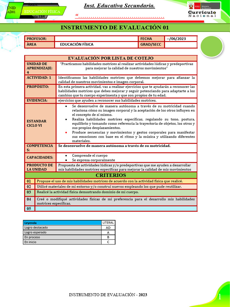 1º LC 1 EE.FF UNI 4 SEM 01 - 2023 | PDF | Evaluación | Cognición