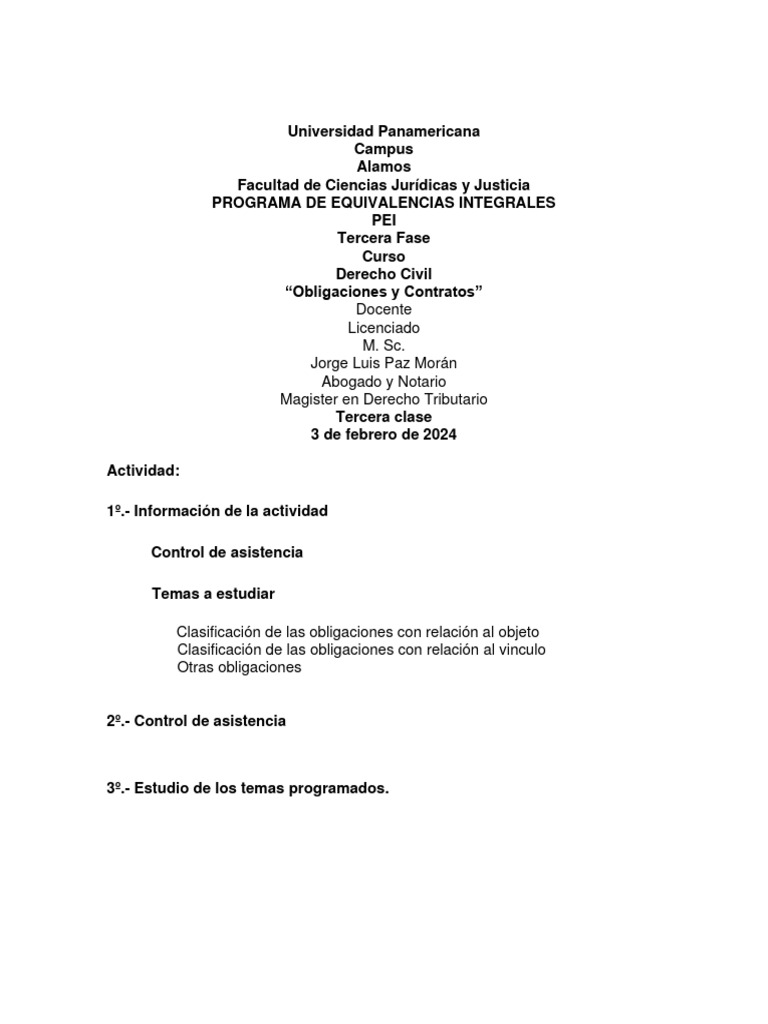 3a. Clase, PEI Derecho Civil Obligacioines y Contratos | PDF | Daños y ...