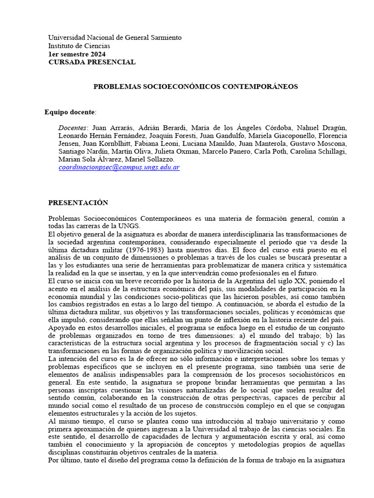 Programa PSEC 1 - 2024 | PDF | Estadísticas | Análisis