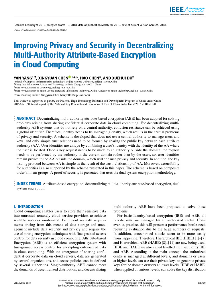 Improving Privacy and Security in Decentralizing Multi-Autho | PDF ...