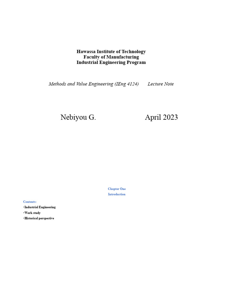Chapter 1 Lec Note | PDF | Industrial Engineering | Engineering