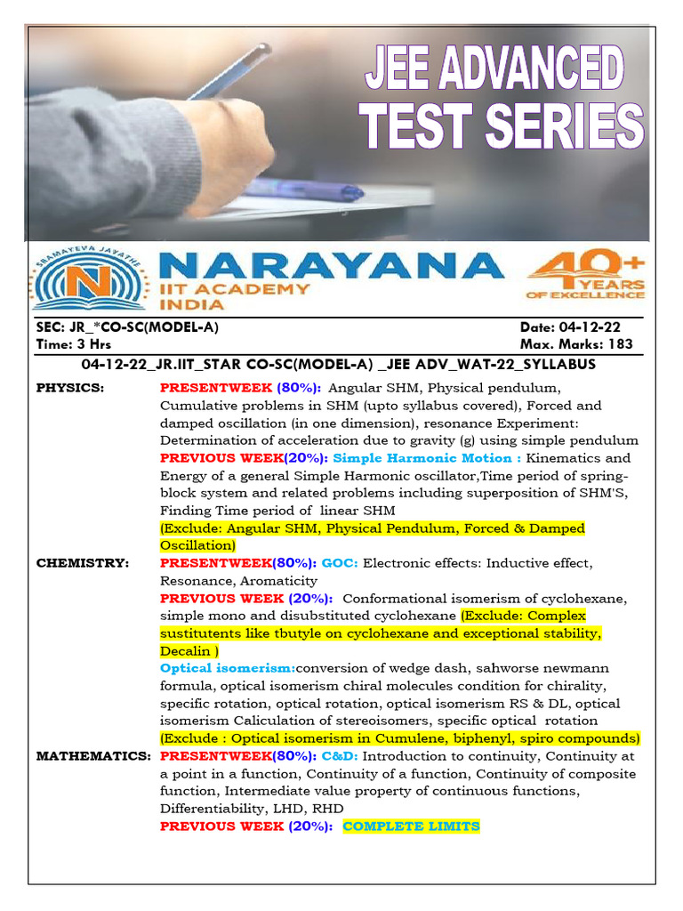 JEE Advanced 2022 Model A Syllabus | PDF | Oscillation | Pendulum