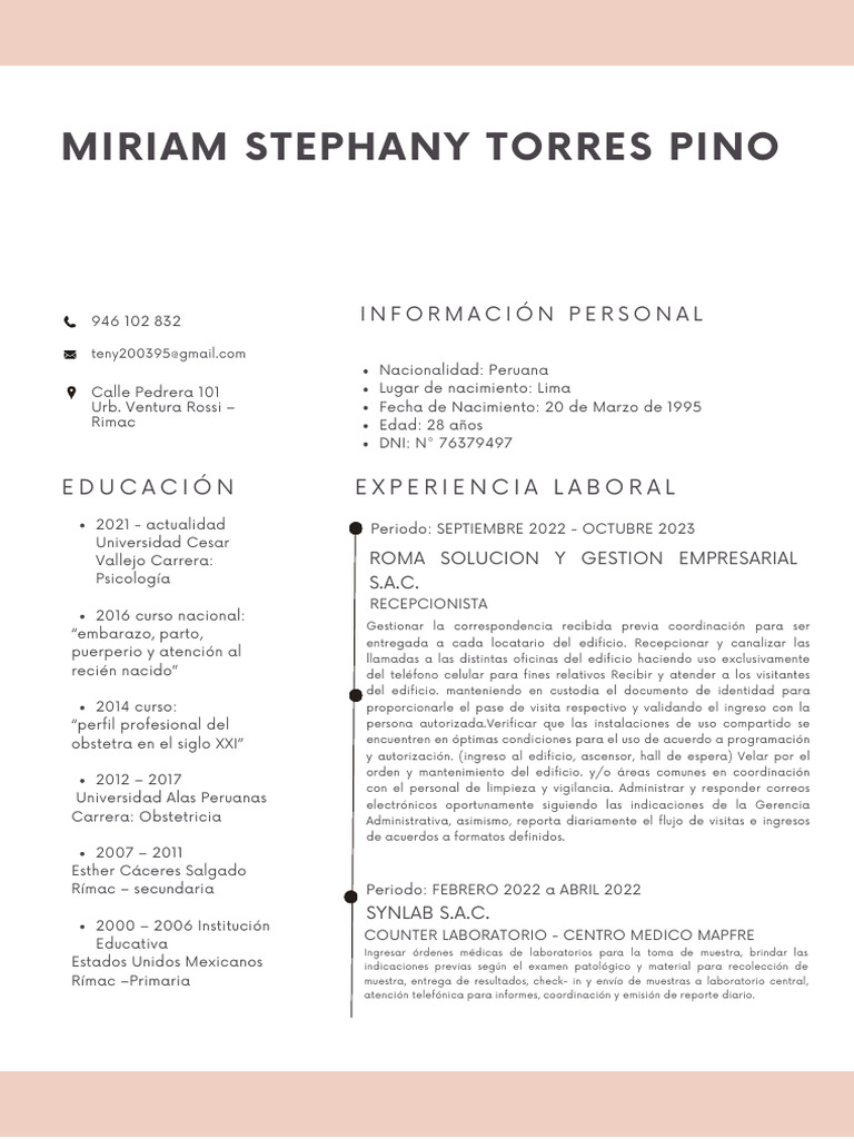 CV Miriam Torres | PDF | Documento de identidad | Partería