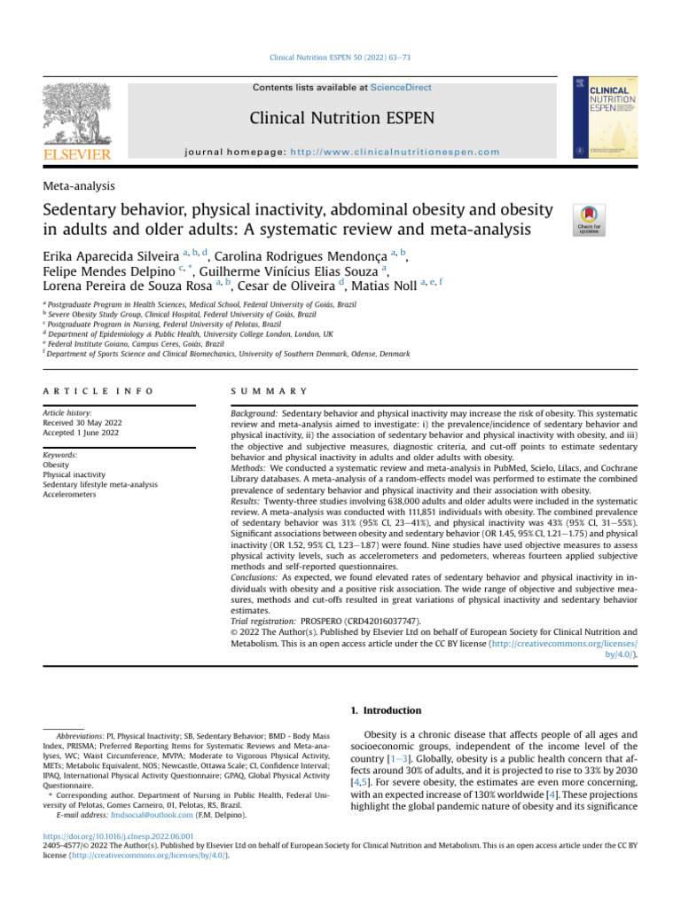 Sedentary Behavior, Physical Inactivity, Abdominal | PDF | Sedentary Lifestyle | Obesity