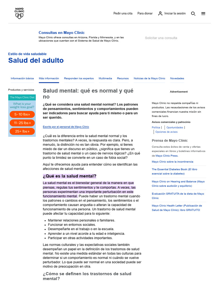 Salud Mental - Qué Es Normal y Qué No - Mayo Clinic | Descargar gratis ...
