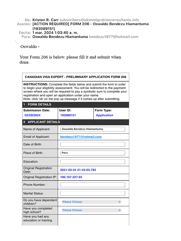 [ACTION REQUIRED] FORM 206 - Oswaldo Bendezu Hiamantuma (193089151) | PDF