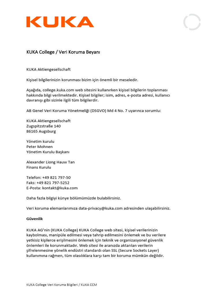 KUKA College - Data Protection - 230701 - TR | PDF